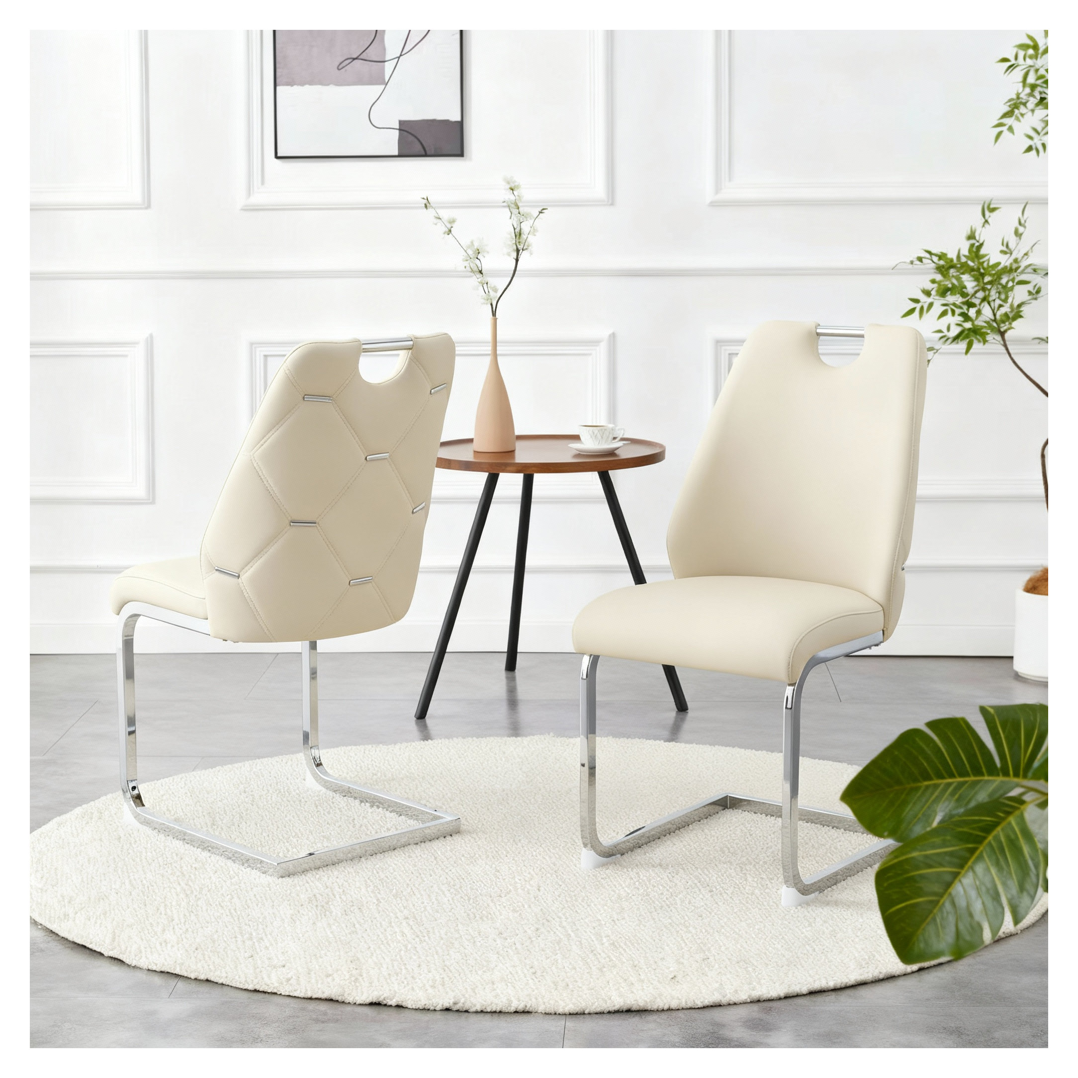 Latitude Run® Modern Faux Leather Dining Chairs Set of 2 - Off White ...