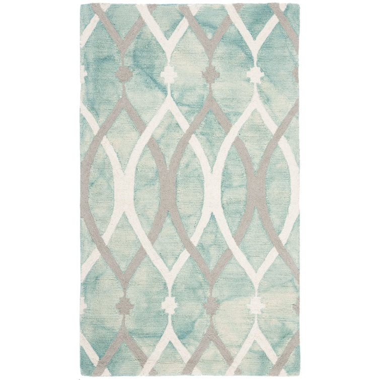 Mercer41 Amekia Geometric Handmade Tufted Green/Ivory Area Rug ...