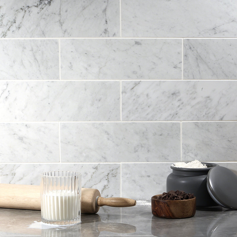 Bond Tile Carrara 4" x 12" Marble Marble Look Subway Wall & Floor Tile ...