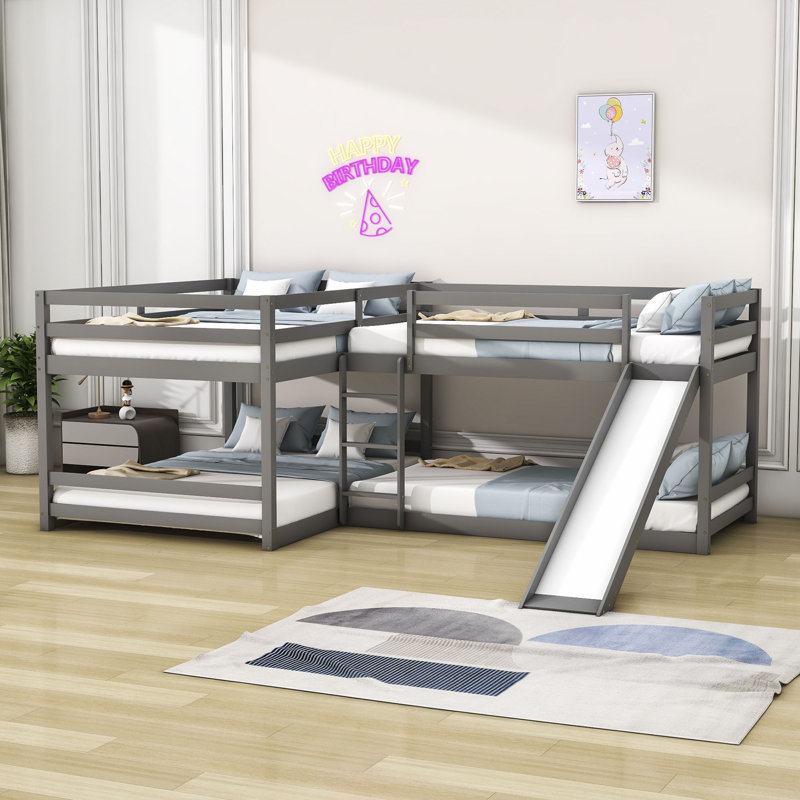 Harriet Bee Faso L-Shaped Quad Wood Bunk Bed, Full over Full and Twin ...