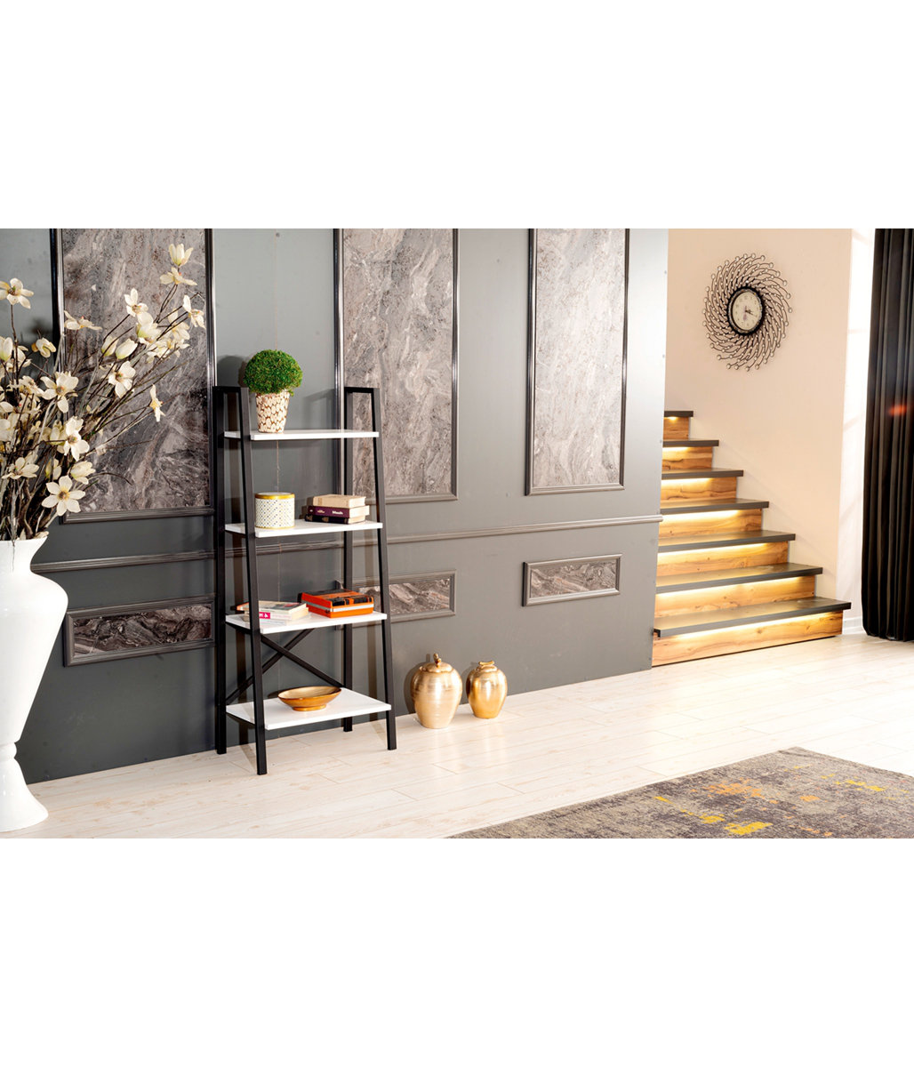 17 Stories Leon 5 Tier Modern Ladder Bookshelf Organizers, Metal Frame ...