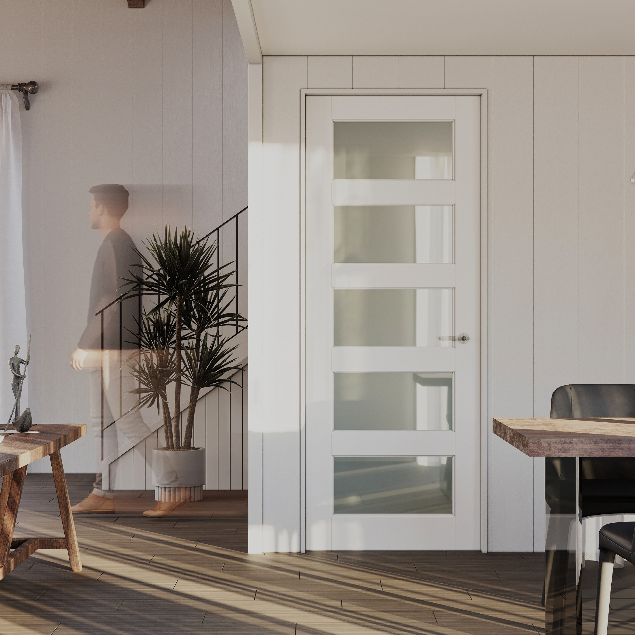 ARK DESIGN Prehung Door 5 Lite Frosted Solid Manufactured Wood White ...