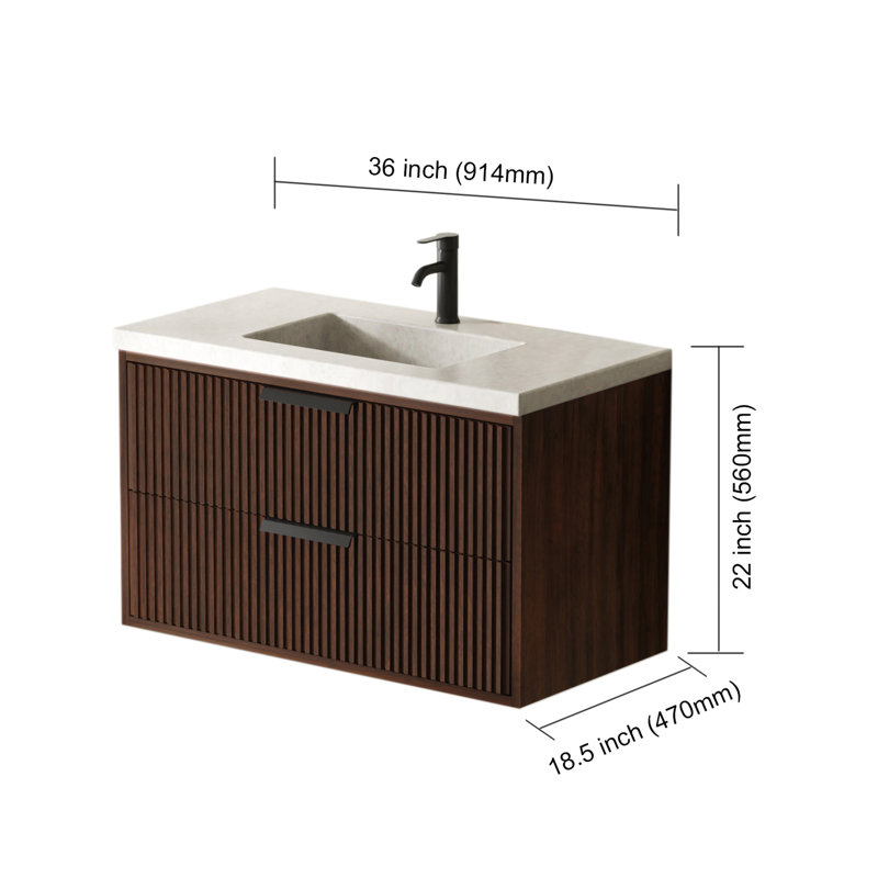 Maxbano Modern 36" Floating Bathroom Vanity with White Single Sink ...