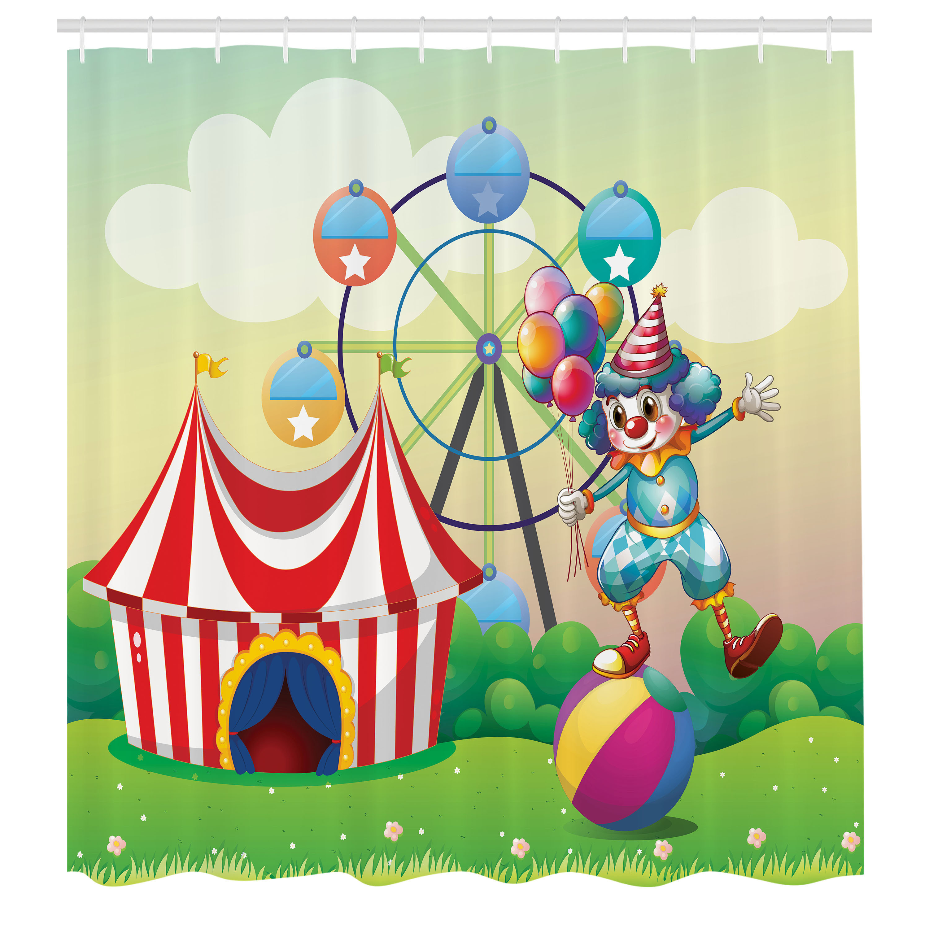 East Urban Home Colorful Shower Curtain Clown Inflatable Ball ...