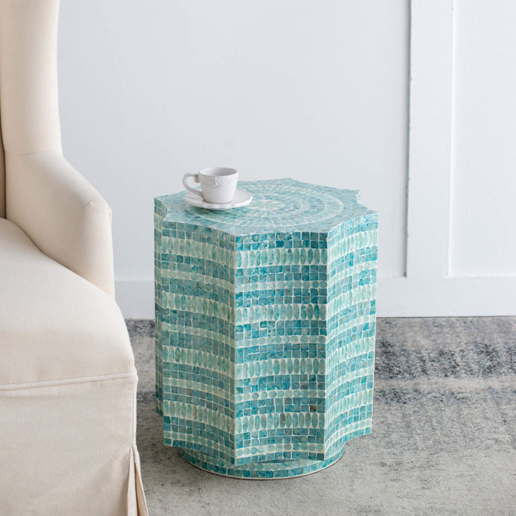 Dovecove Stool with Capiz Design | Wayfair