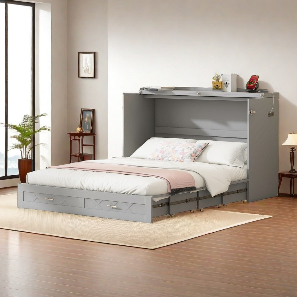 Latitude Run® Murphy Bed Wall Bed With Drawer And A Set Of Sockets ...