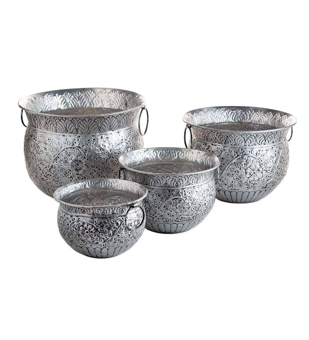 VivaTerra Embossed Silvertone Metal Planters, Set of 4 | Perigold