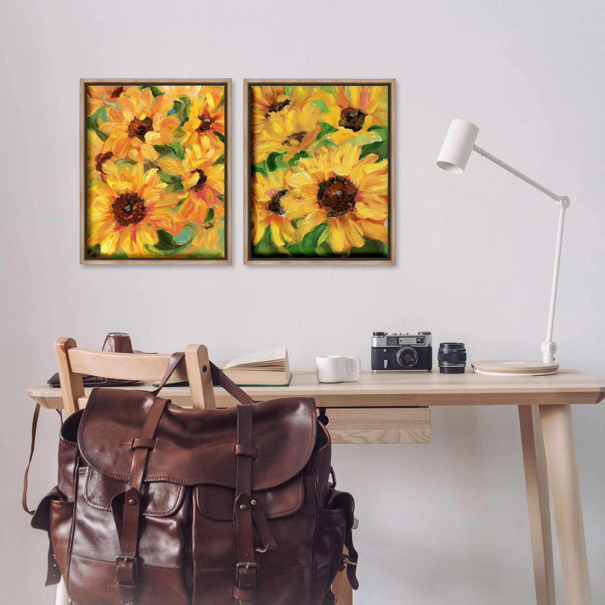 August Grove® Abstract Large Sunflower Blooms 2 PC Framed Floater ...