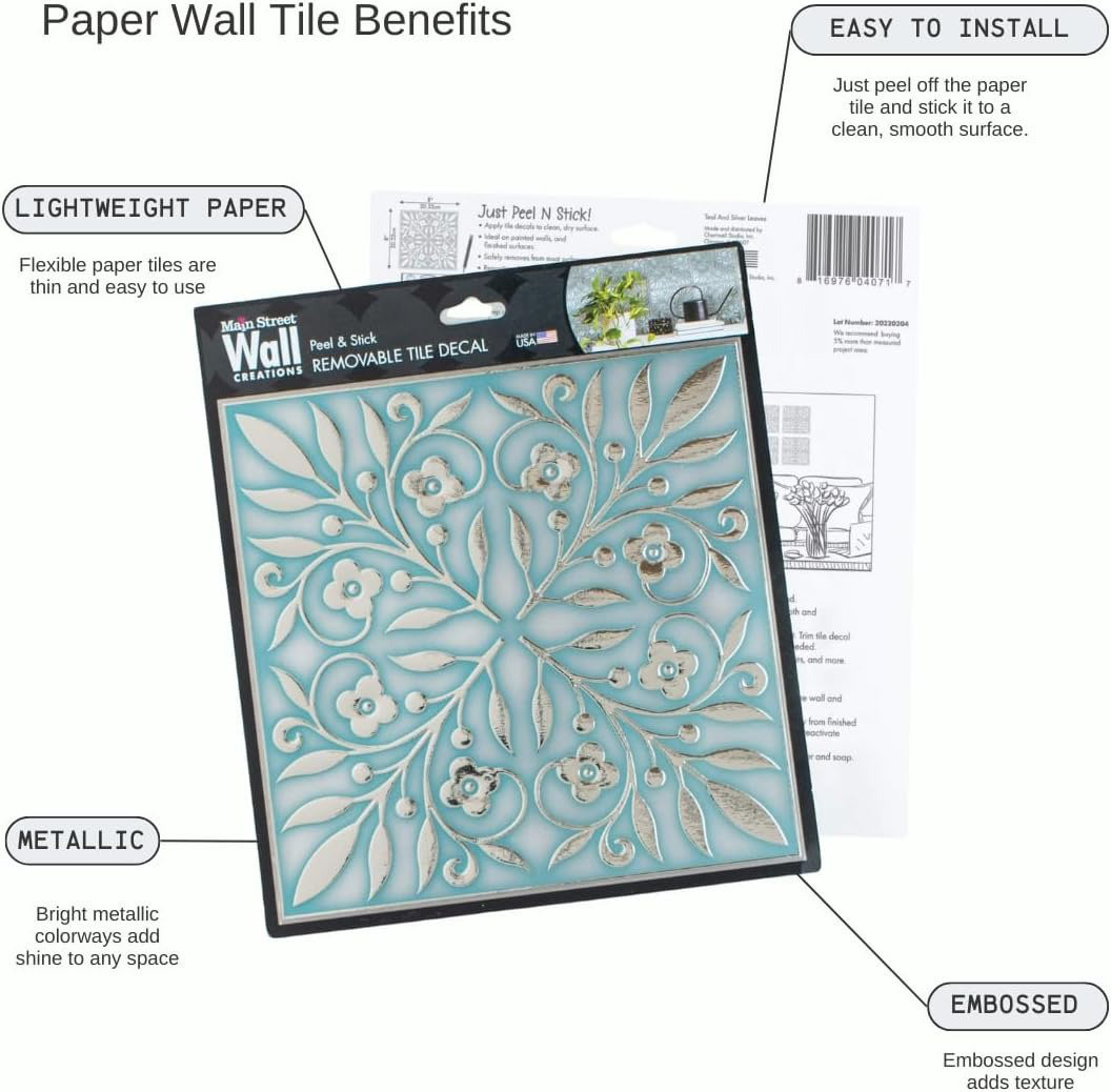 FashionSecretsLLC 24-Pack of 8 x 8" Wallpaper Tiles for Kitchen ...