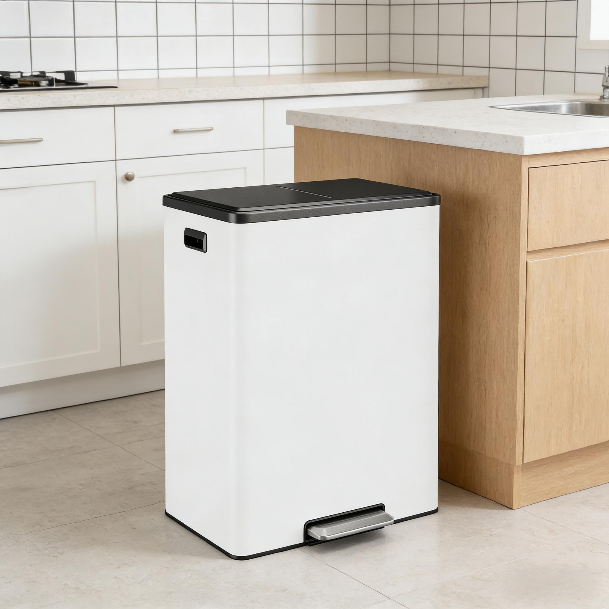 Qeetex 2 x 8 gal Stainless Steel 2 x 30 L (60 L) Kitchen Trash Can with ...