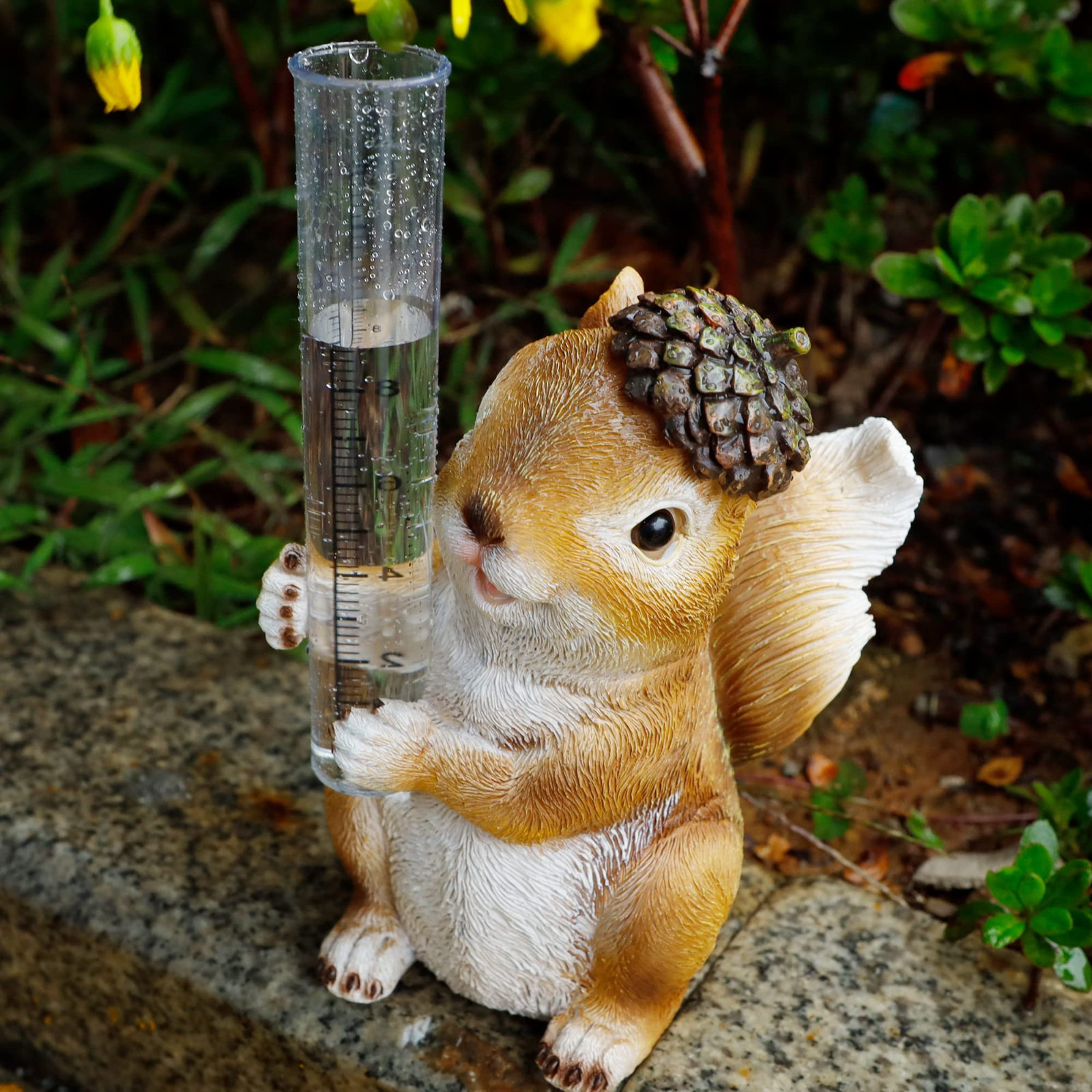 Arlmont & Co. Resin Squirrel Garden Statue with a Plastic Rain Gauge ...
