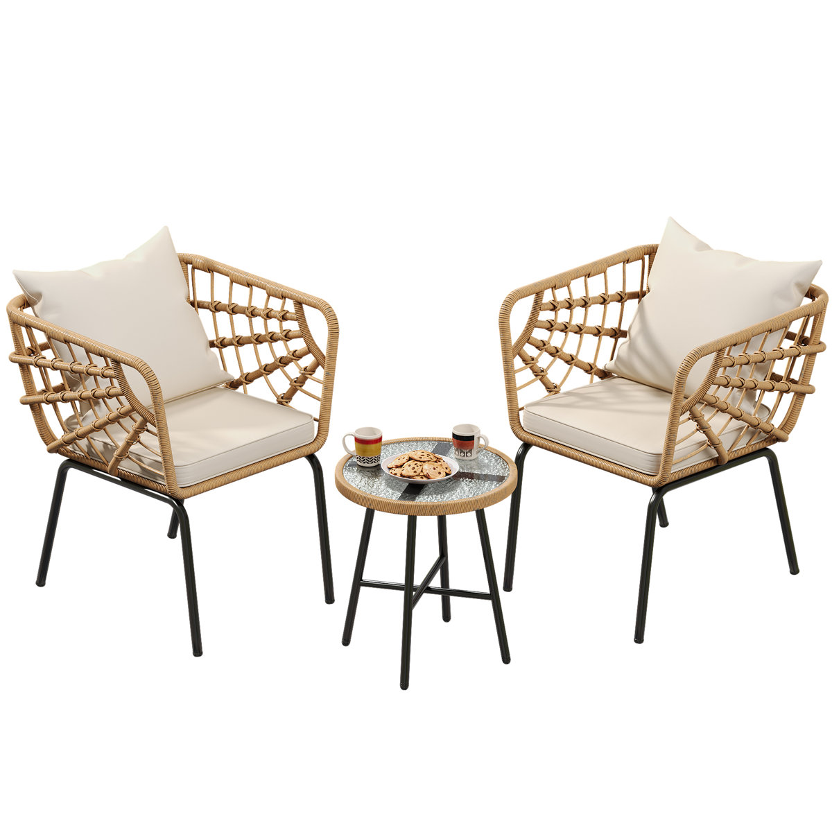 Balconera 3 Pieces Outdoor Wicker Conversation Set With Cushions | Wayfair