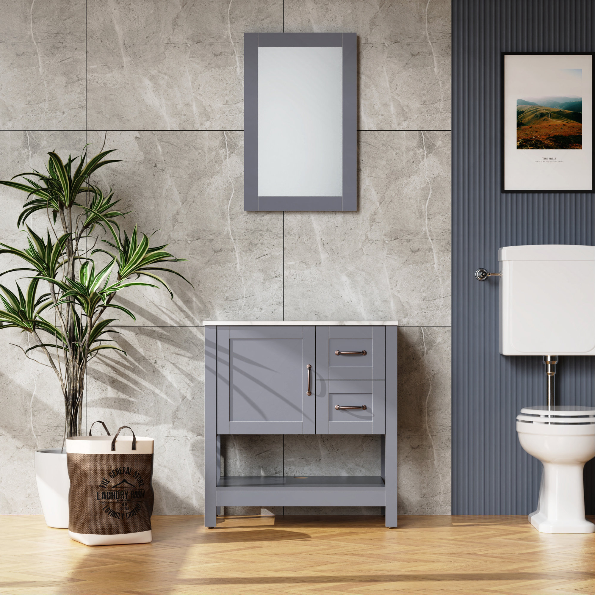Hokku Designs 30In Gray Bathroom Vanity W/ Mirror And Top Only | Wayfair