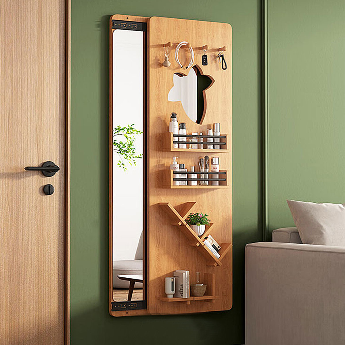Refineroost Modern Solid Wood Wall-Mounted Hidden Sliding Mirror ...