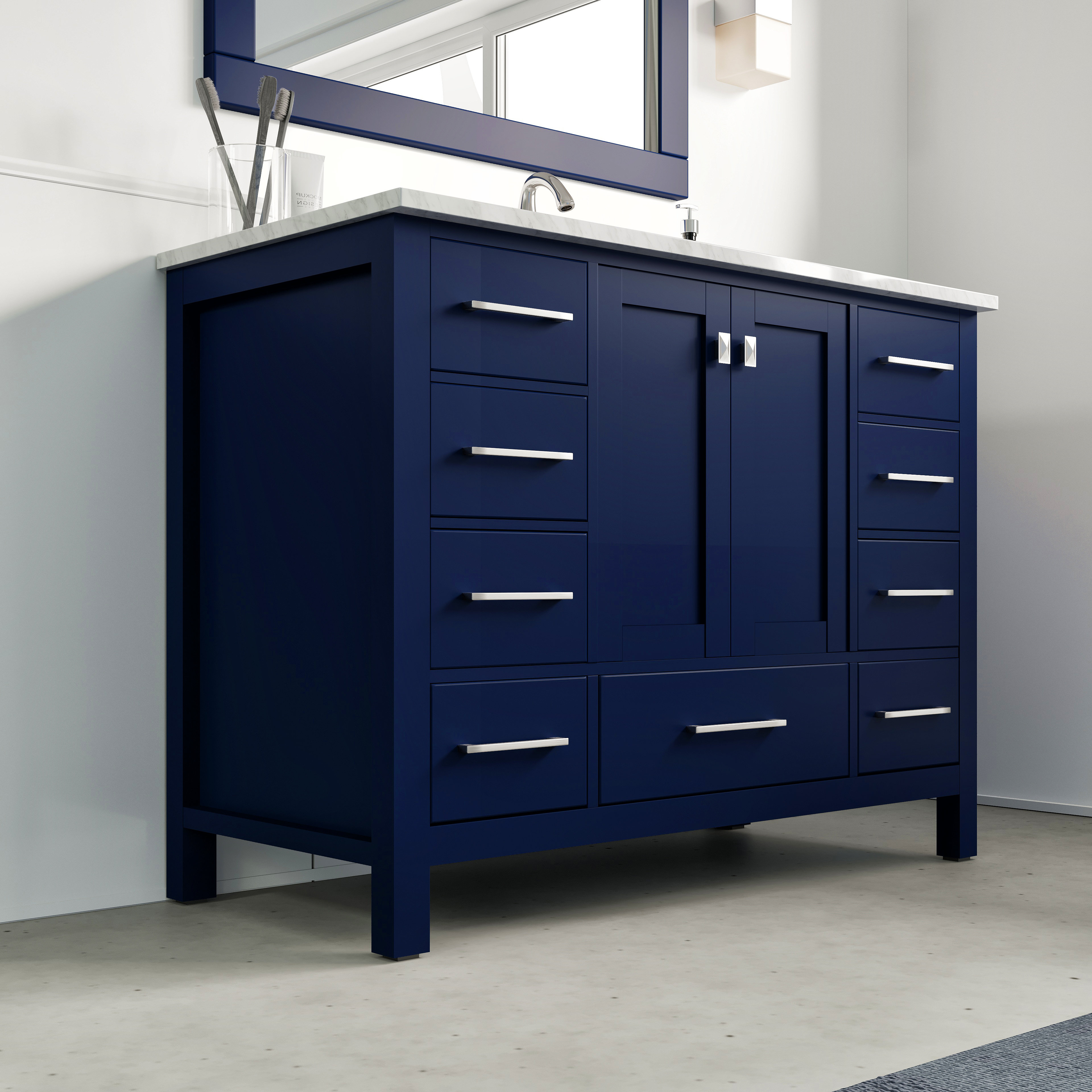 Eviva Aberdeen 22"D Blue Bathroom Vanity With White Carrara Marble ...