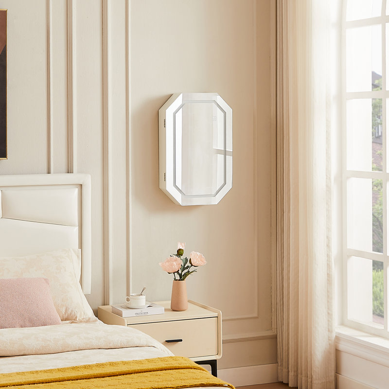 Wrought Studio Glyna LED Jewelry Cabinet Armoire Wall-Mounted Organizer ...