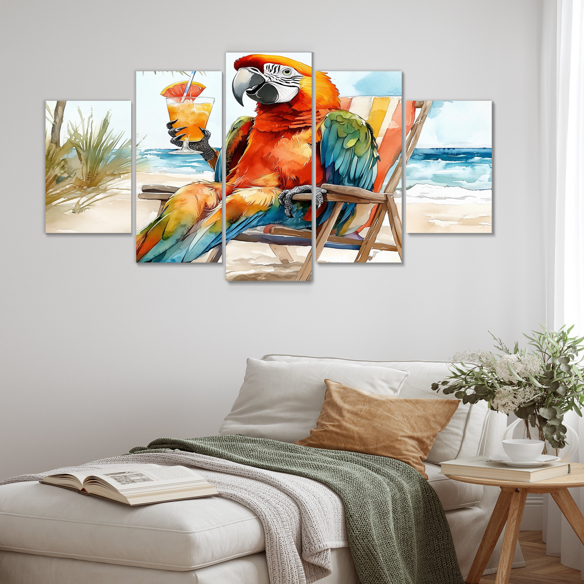 Bay Isle Home™ Macaw Parrot On A Beach Lounging Chair - Coastal Animal ...