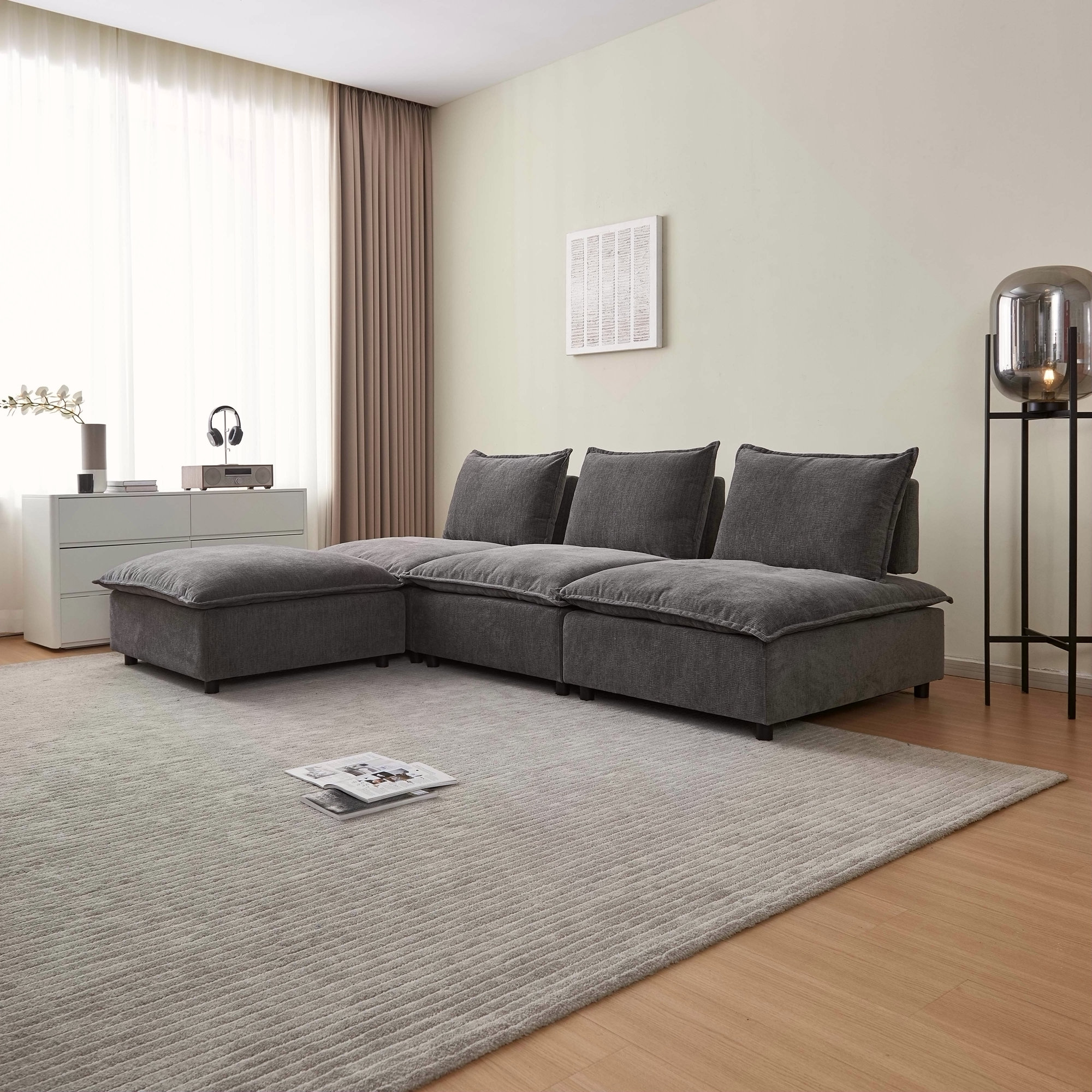 Orren Ellis Modern Armless L-Shaped Sectional Sofa Couch With Ottoman ...