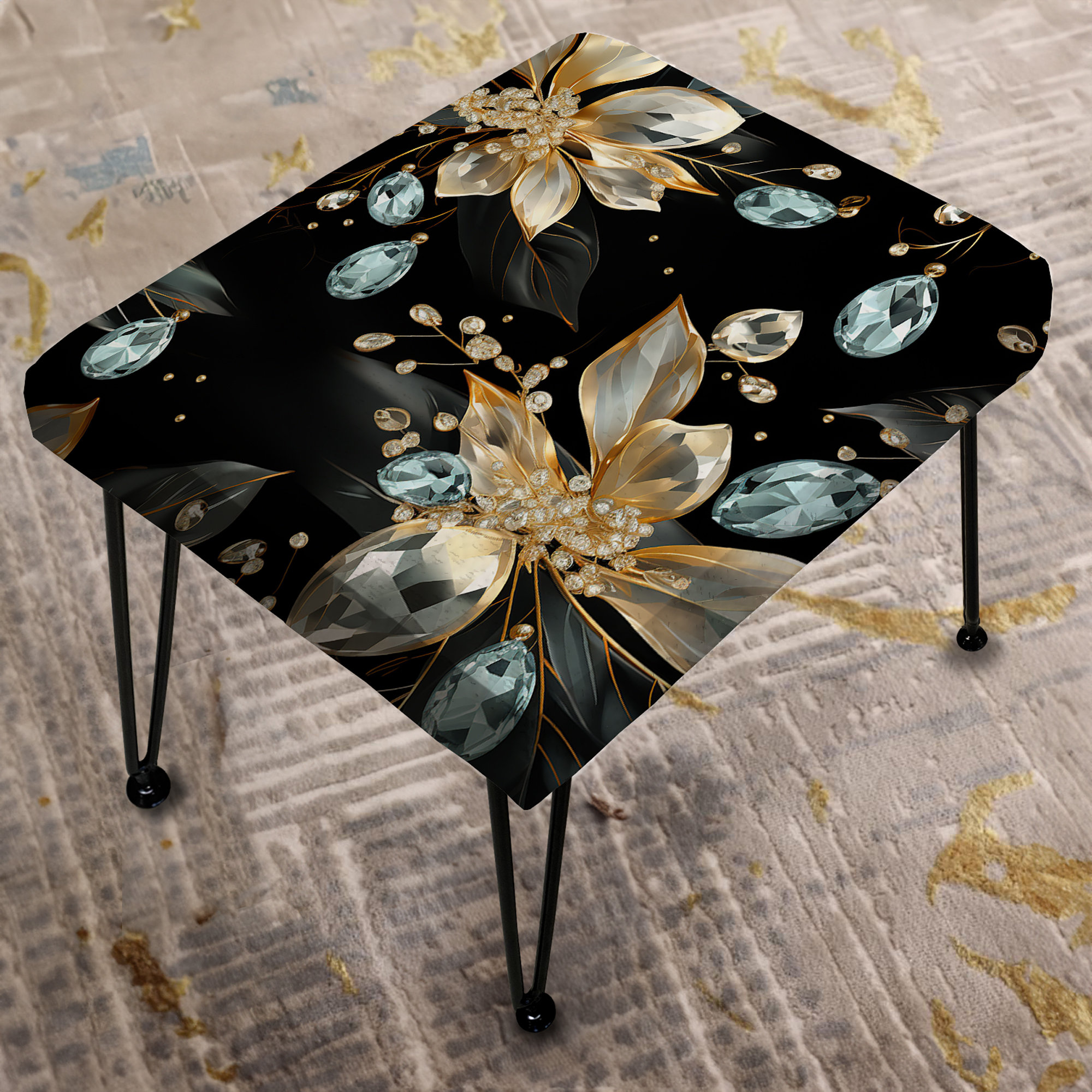 Design Art Blue And Black Opulent Crystal Splendor - Glam Rectangle ...