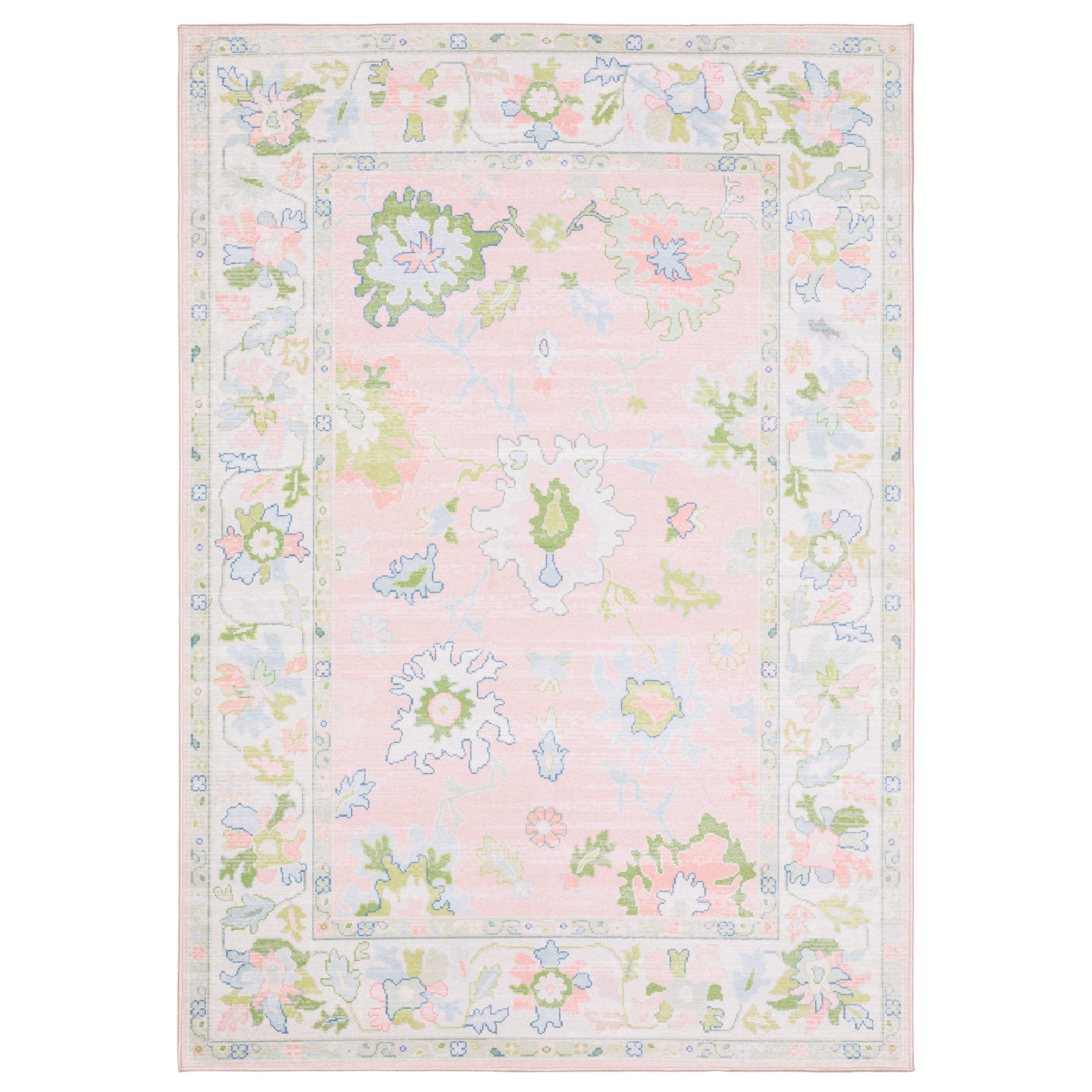 Bungalow Rose Kugler Traditional Bordered Floral Pink/ Green Printed ...