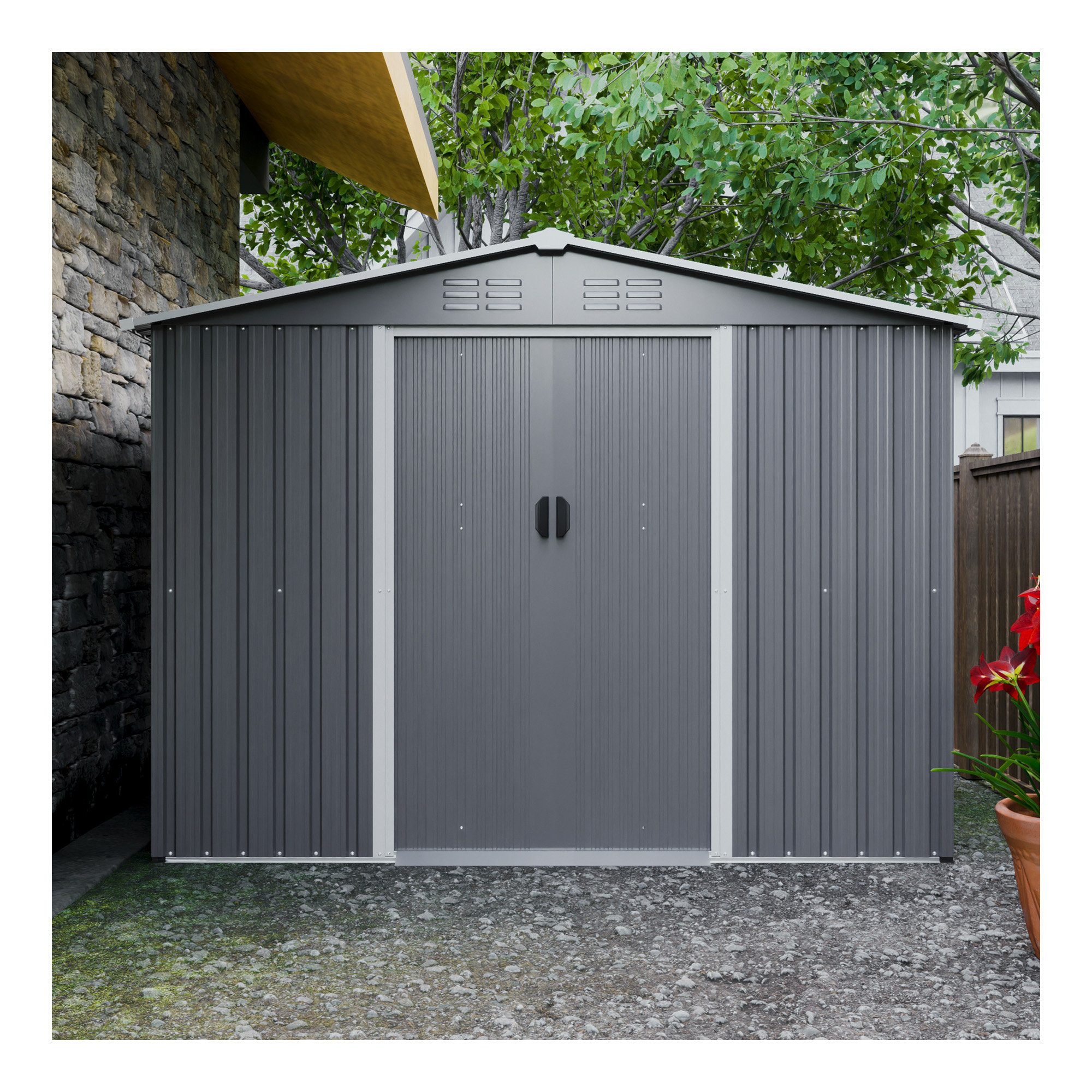 Taroo Clocks 8X6 FT Outdoor Tool Storage Shed With Metal Foundation ...