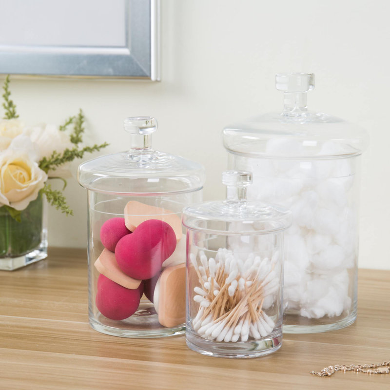 MyGift Glass 3 Piece Bathroom Storage Container & Reviews | Wayfair