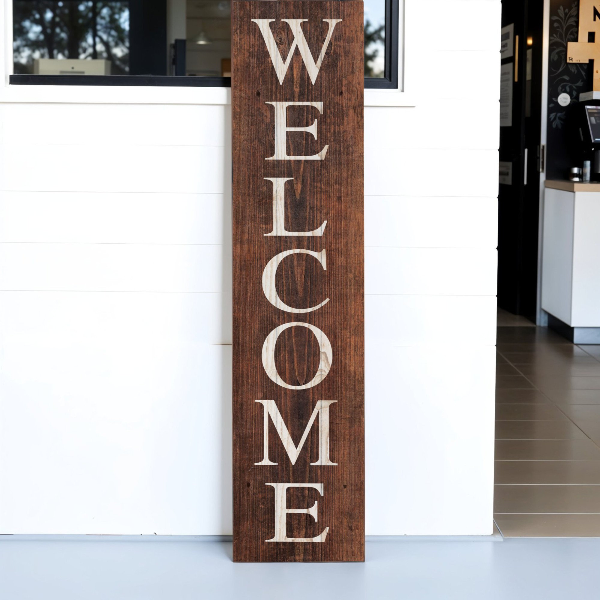 HomeRoots 11" X 47" Brown Welcome Solid Wood Wall Decor | Wayfair