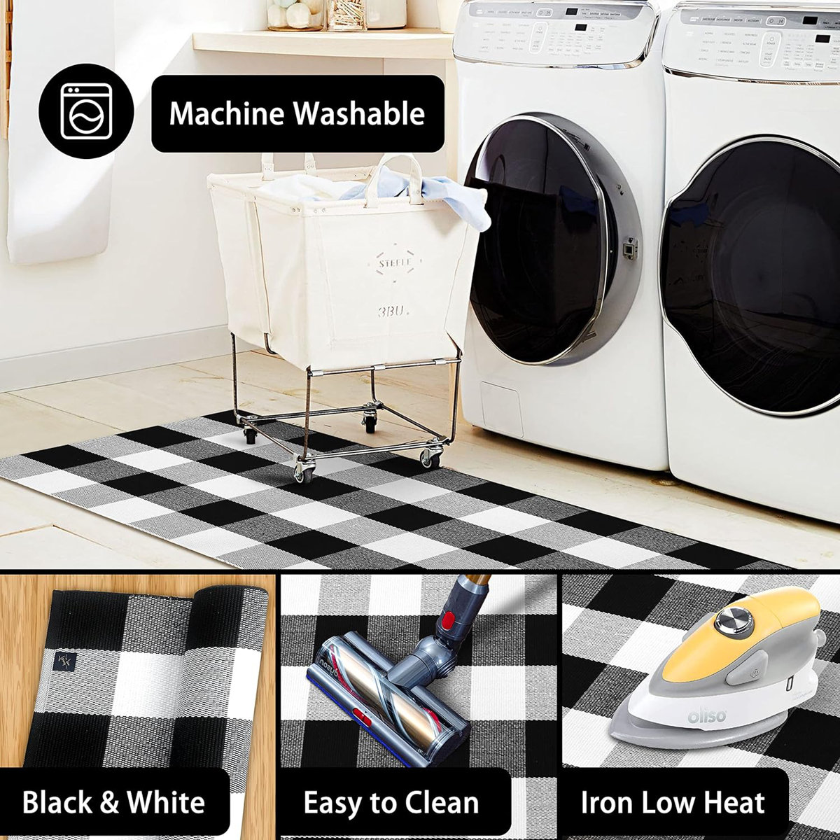 Ebern Designs Quintisha Buffalo Plaid Area Rugs Black and White ...