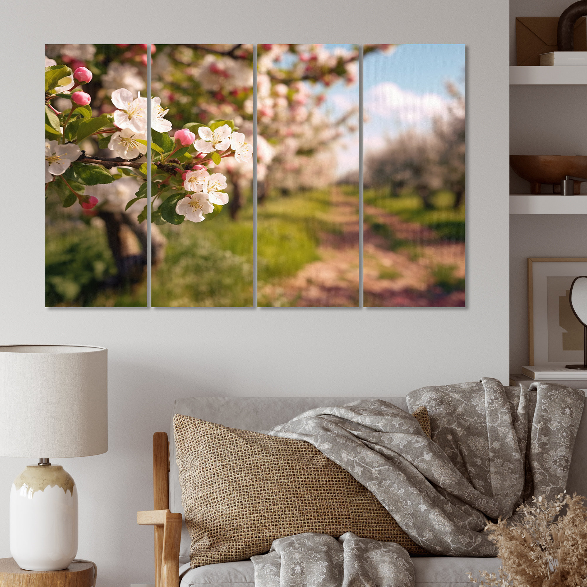 Ebern Designs Apple Blossom Petals At The Farm II On Canvas 4 Pieces ...