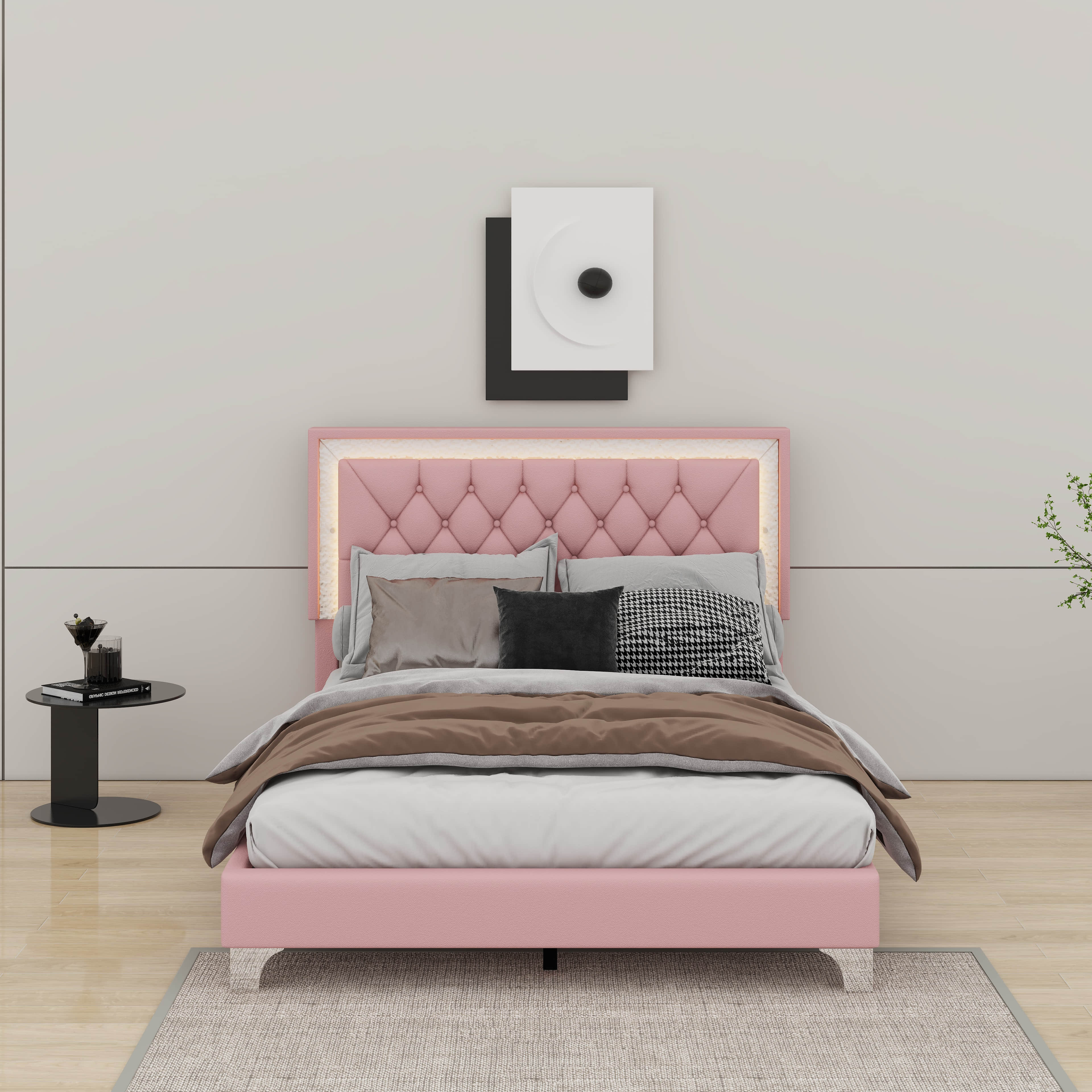 Wrought Studio™ Full Size Upholstered Bed Frame With LED Lights,Modern ...
