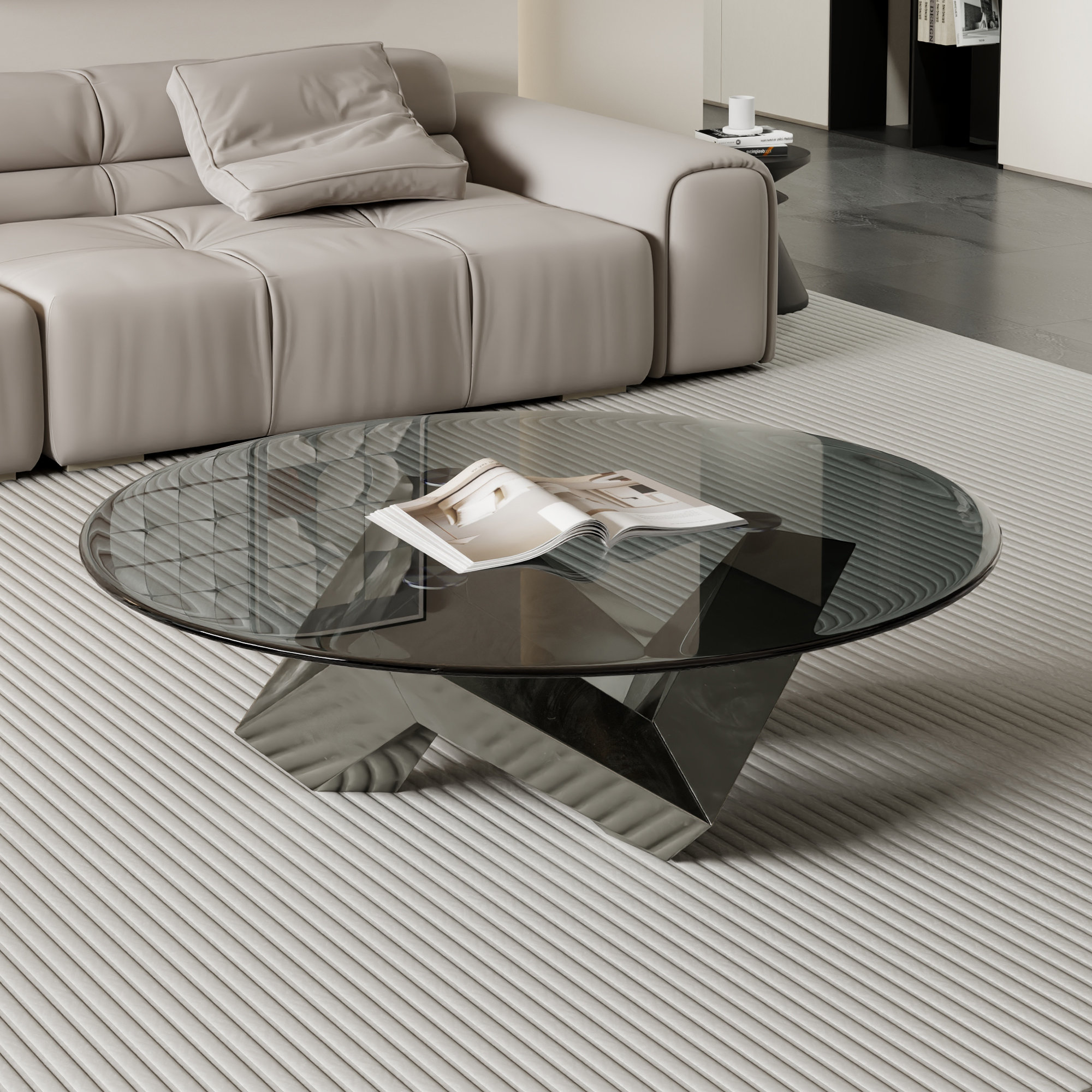 Ivy Bronx 39.4" Round Glass Stainness Steel Black Tea Table & Reviews ...