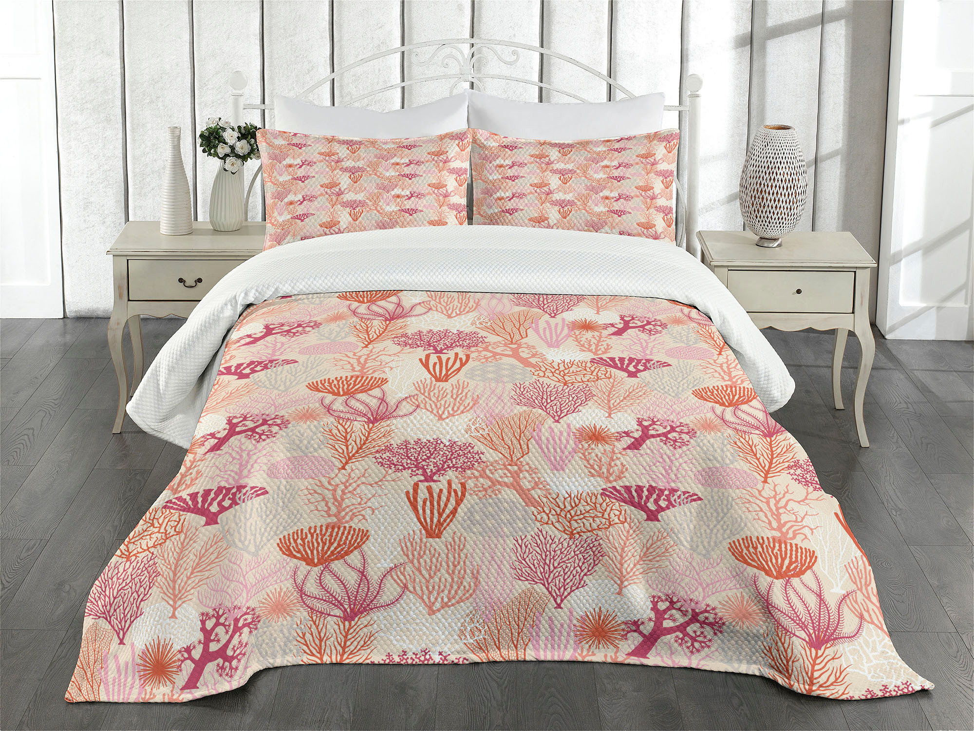 Ambesonne Coral Bedspread Set Underwater Themed Coral Art Multicolor ...