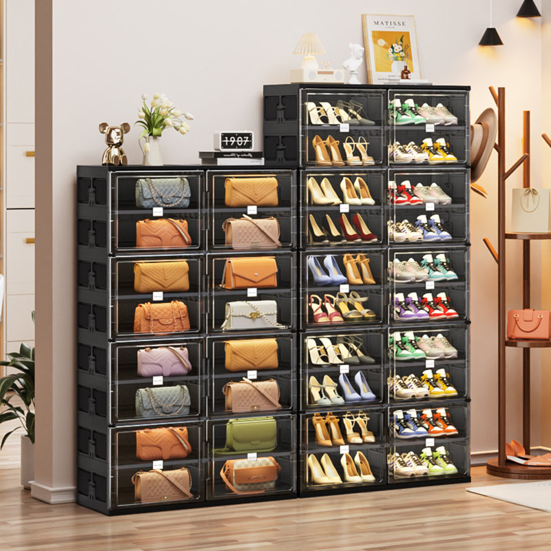 Rebrilliant 8 Tiers 32 Pairs Foldable Shoe Rack Organizer Fits Size 12 ...