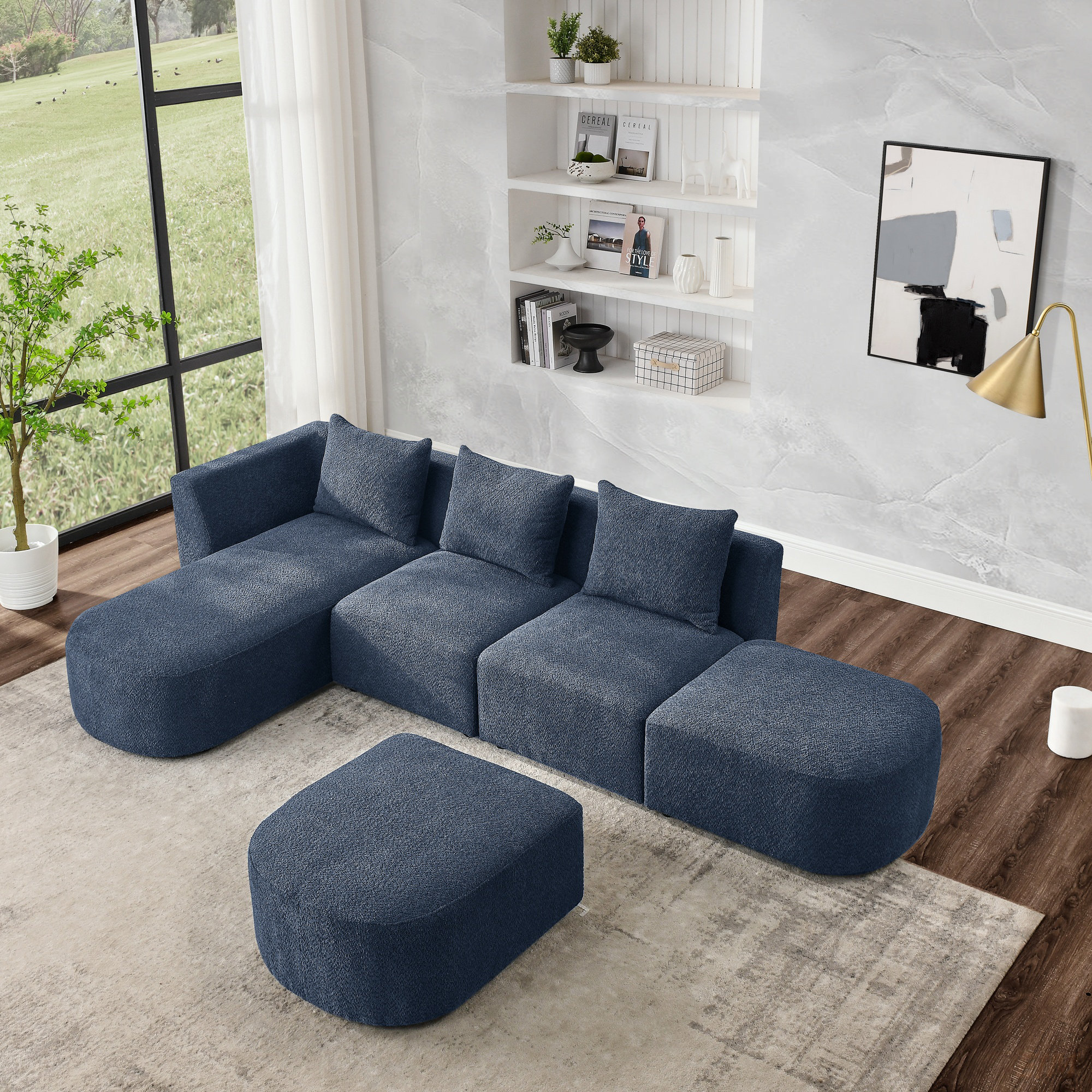 Latitude Run® L Shape Sectional Sofa Including Two Single Seats, Chaise And Two Ottomans ...