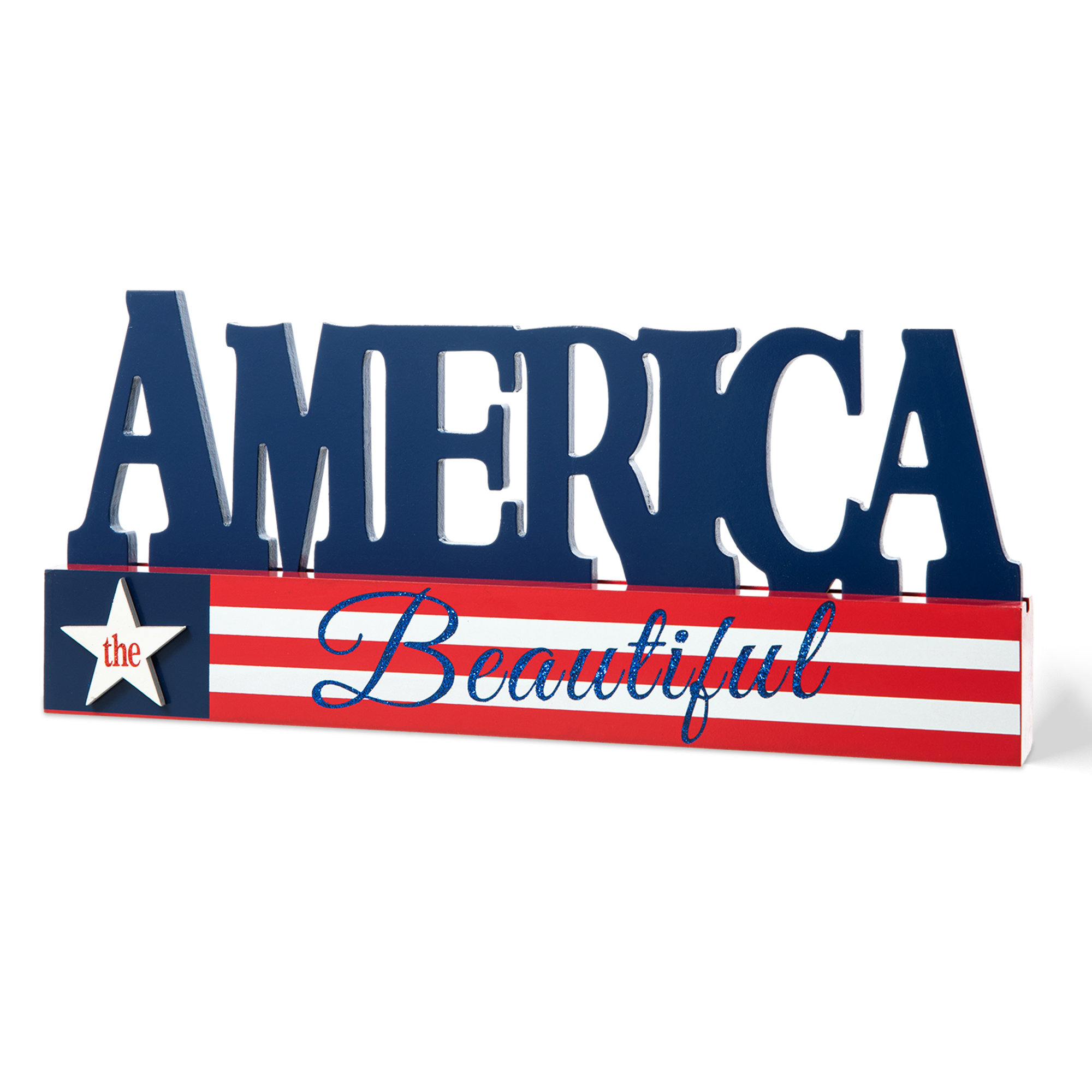 The Holiday Aisle® 14"L Patriotic/ Americana Wooden AMERICA Table Decor ...