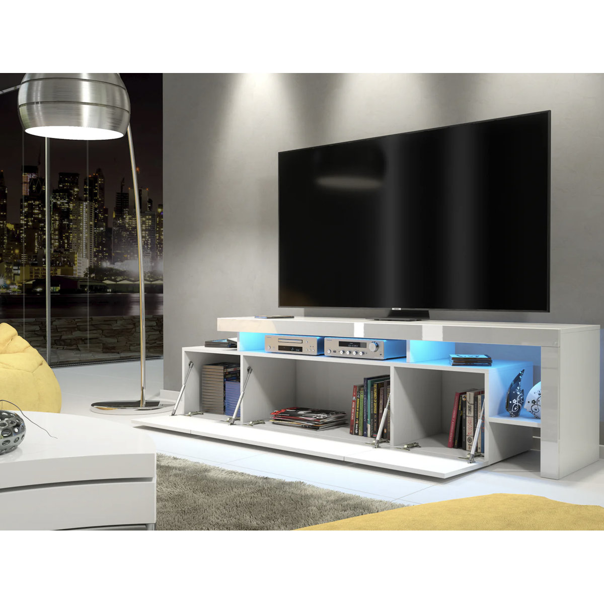17 Stories Millicent White TV Stand for TVs up to 75in with White LED ...