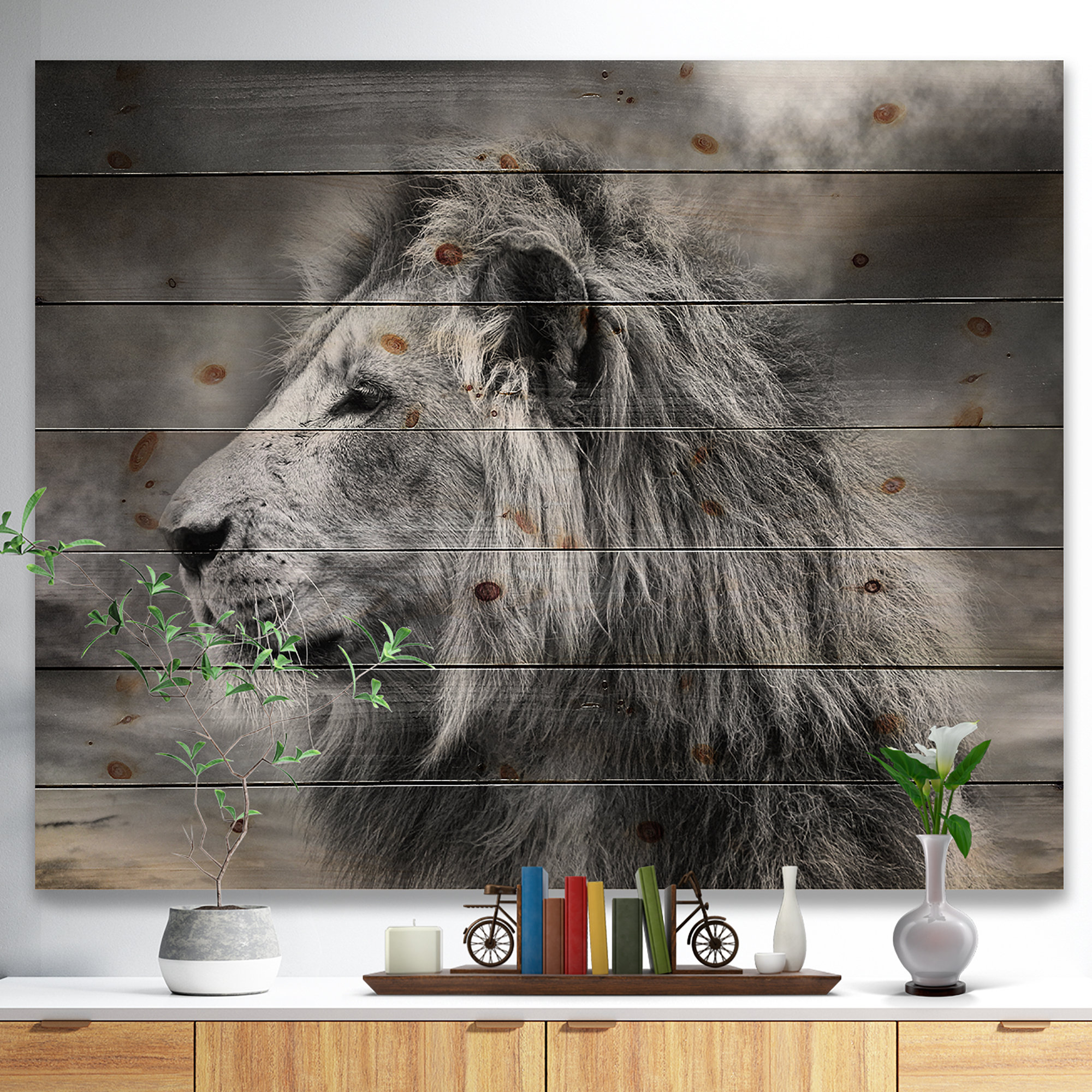 Ebern Designs Gray Wild African Lion - Unframed Photograph on Wood ...