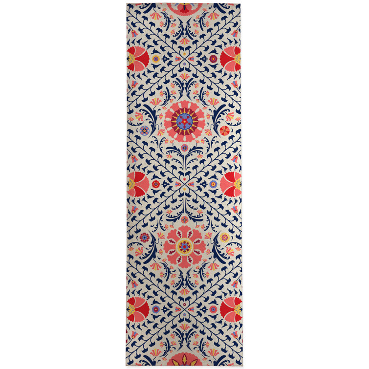 Ebern Designs Lesquin Performance Pink/Navy/Orange Rug & Reviews | Wayfair