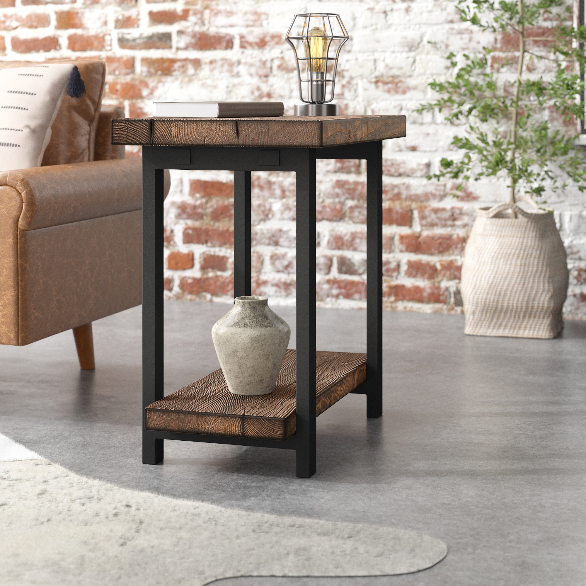 Pomona End Table with Storage Table Top Color Slate Gray