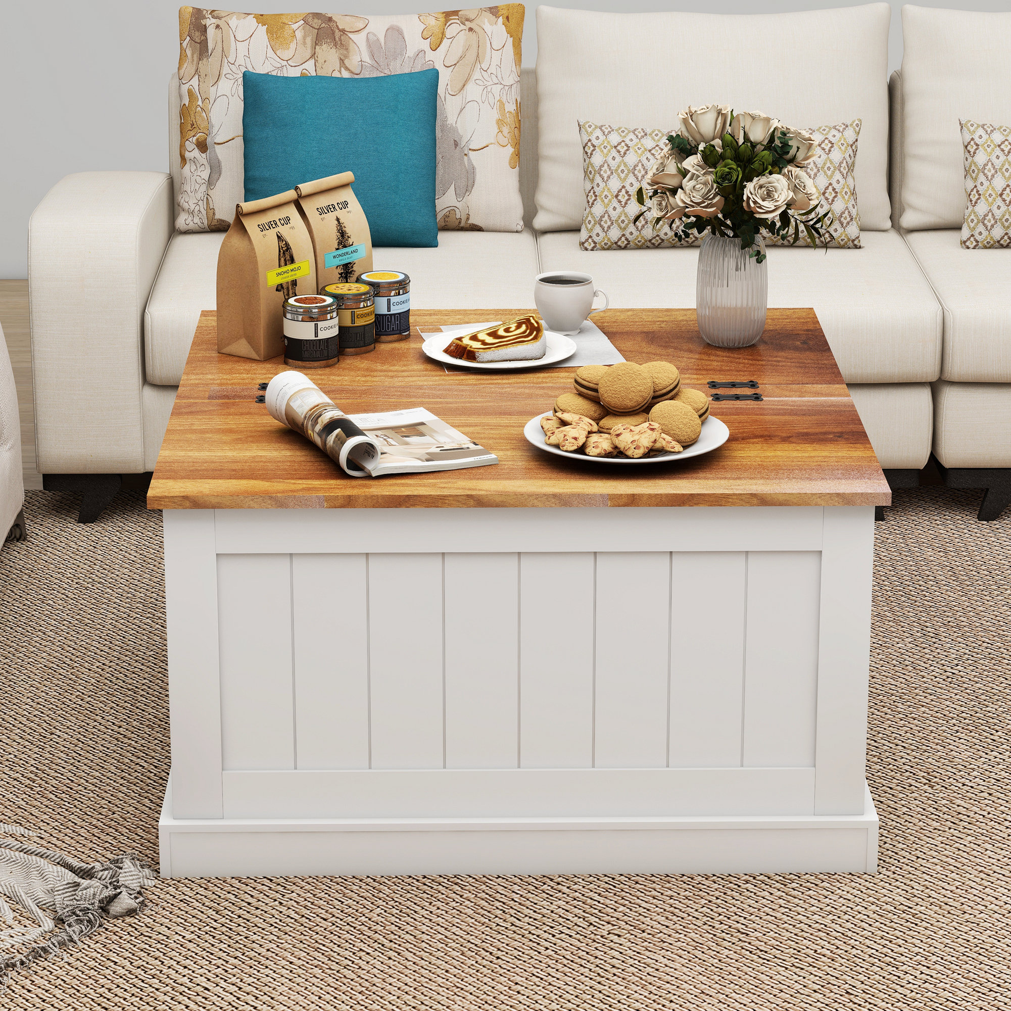 Lark Manor™ Farmhouse Coffee Table,Center Table with Hinged Lift Top ...