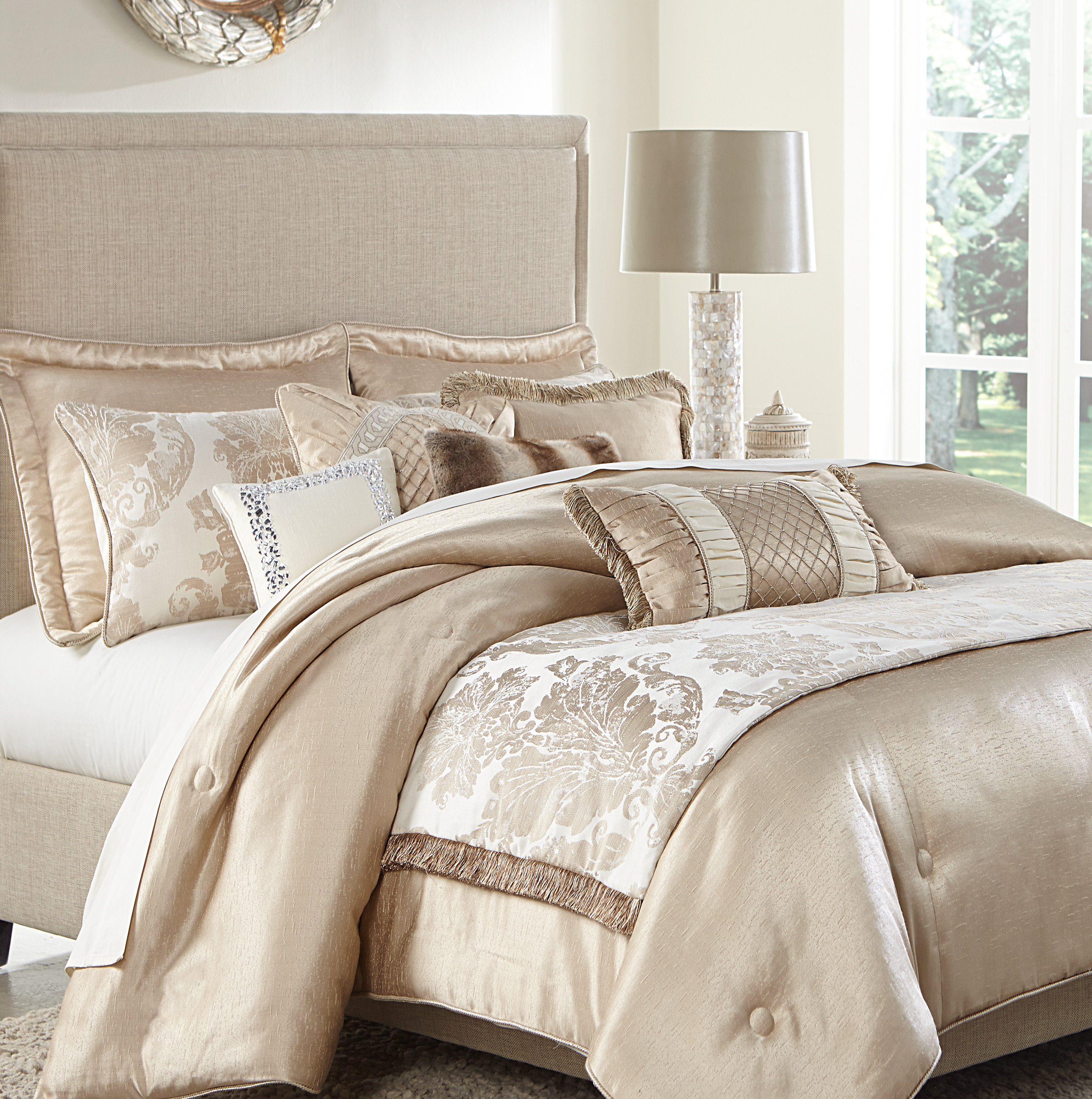 Michael Amini Palermo 10-Piece Comforter Set - Sand & Reviews | Wayfair
