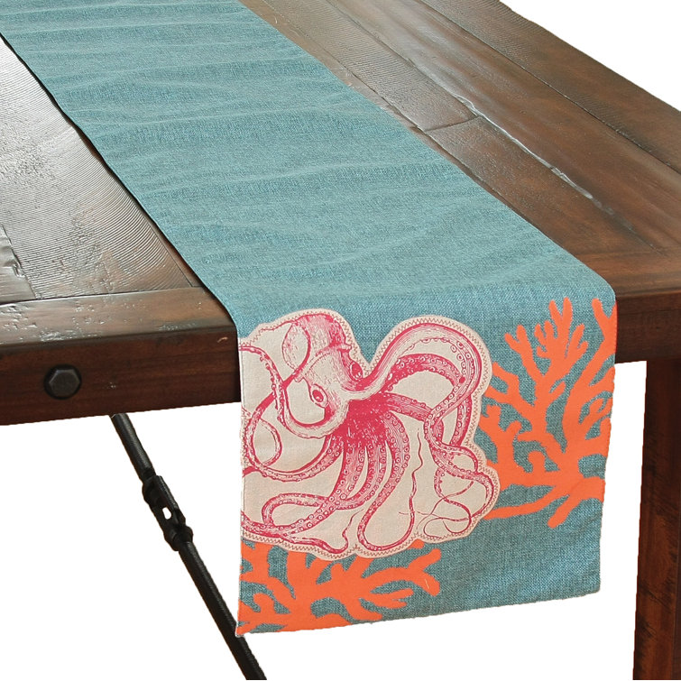 Bay Isle Home Ina Applique Octopus with Print Coral Table Runner ...