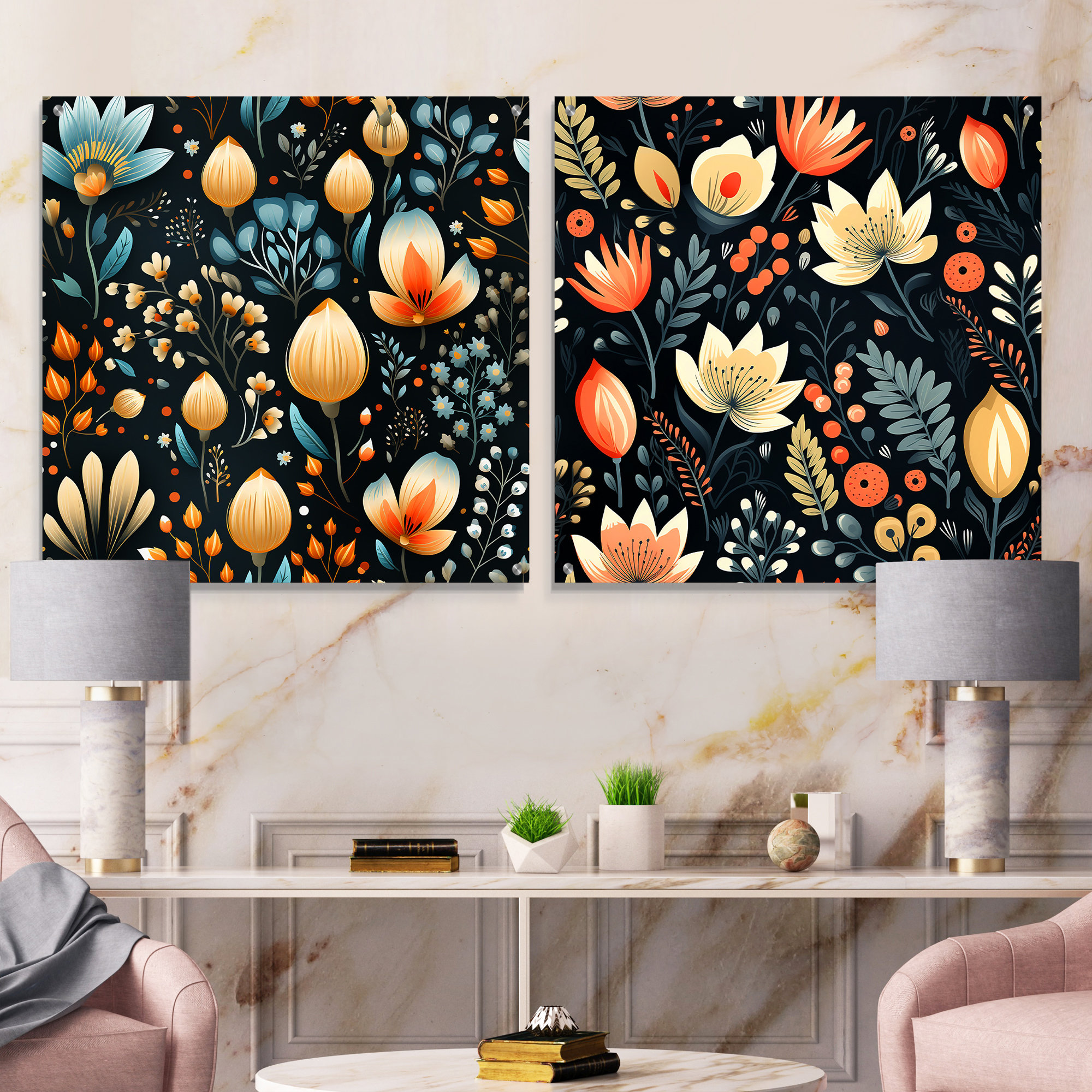 Design Art Scandinavian Botanical Collage - Abstract Botanicals Acrylic ...