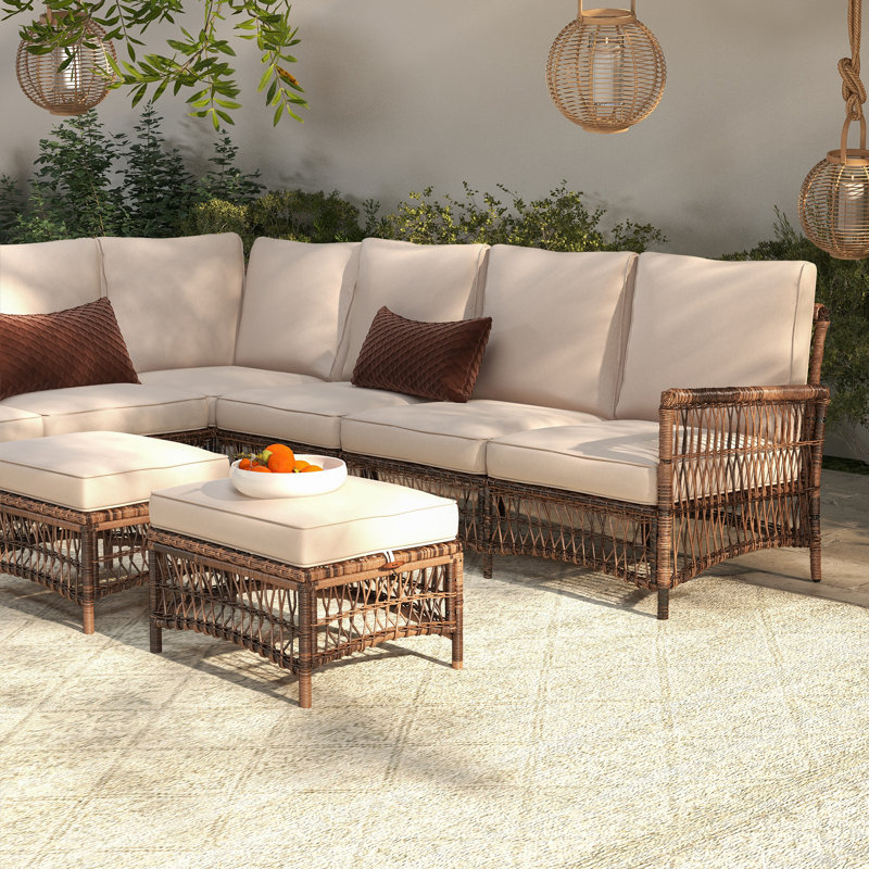 Ebern Designs Direnzo 98" Wide Outdoor 6 - Person Outdoor Wicker L ...
