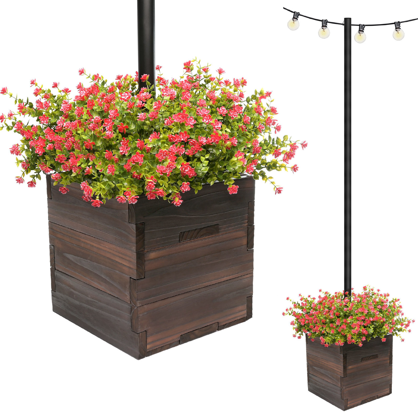 Union Rustic Ilerioluwa Wooden Planter Box with String Light Pole ...