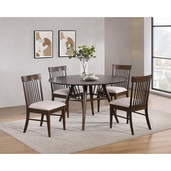 Lark Manor Imaria 5-Piece Round 53-Inch Dining Table Set Dark Walnut ...