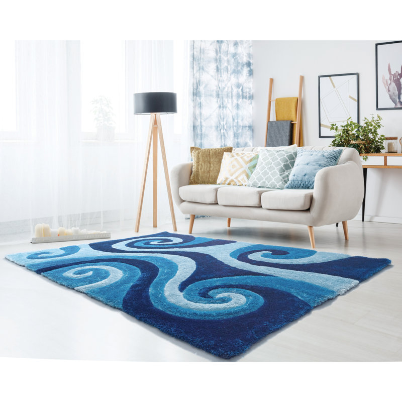 Wrought Studio™ Fitts Abstract Shag Sea Blue Area Rug & Reviews | Wayfair