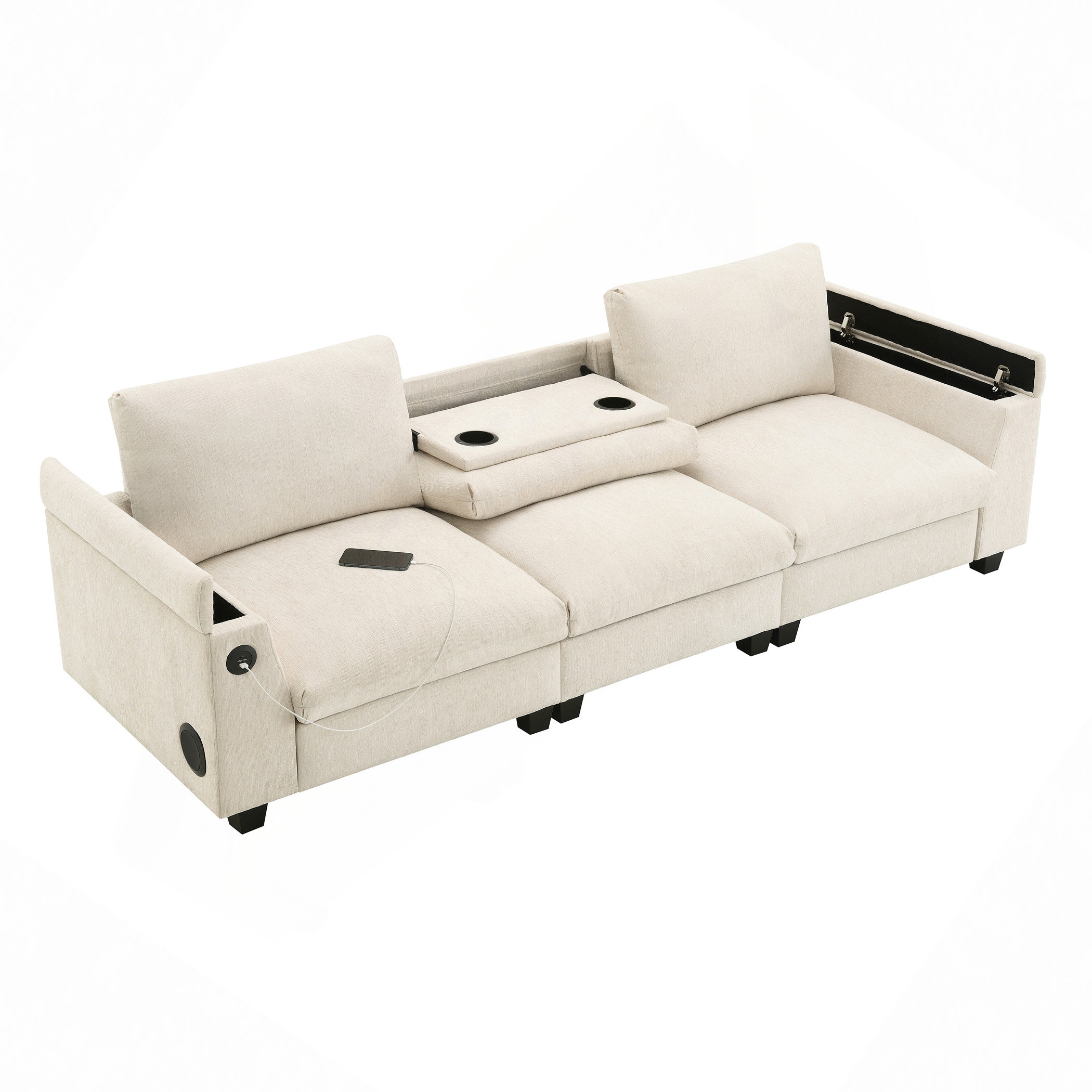 Latitude Run® 96*35"Chenille Sectional Sofa With Bluetooth Speaker ...