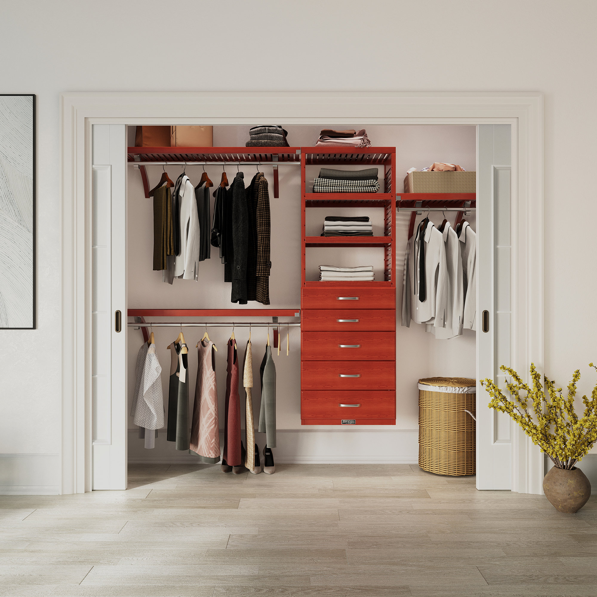John Louis Home Solid Wood Reach-In Closet System with 5-Drawers ...