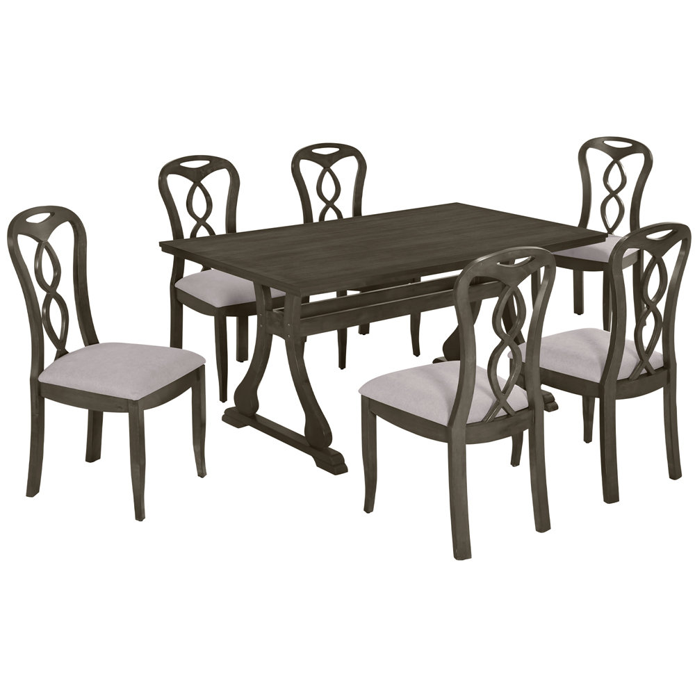 Red Barrel Studio® Retro 7-Piece Trestle Dining Table Set with ...